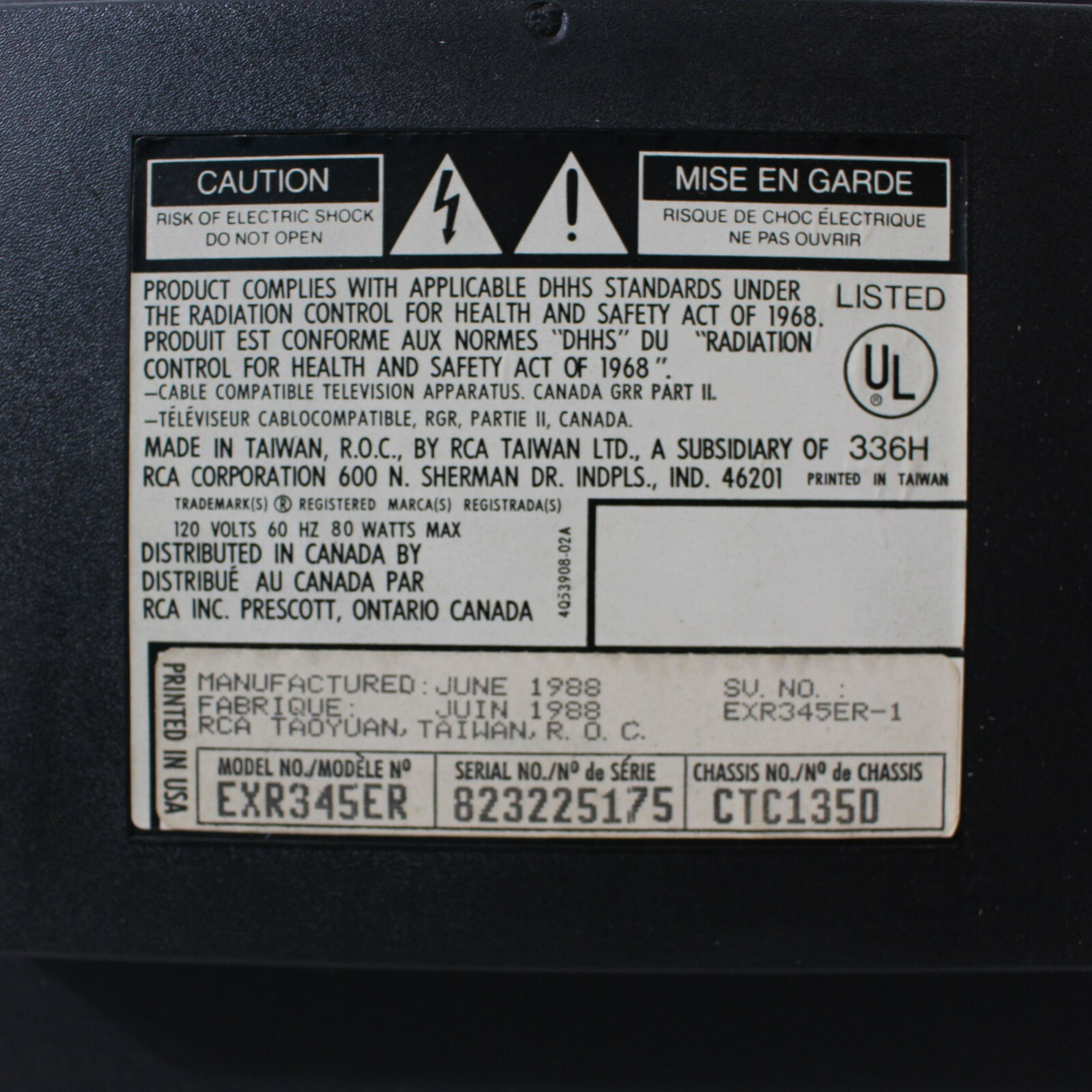 Vintage RCA XL100 13 Inch CRT TV With Remote Model EXR345ER | eBay