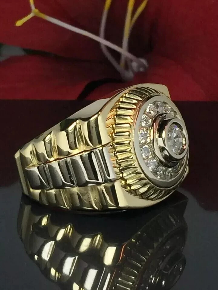 2.10Ct Round Lab Created Diamond Cluster Men's Rolex Ring 14K Yellow ...