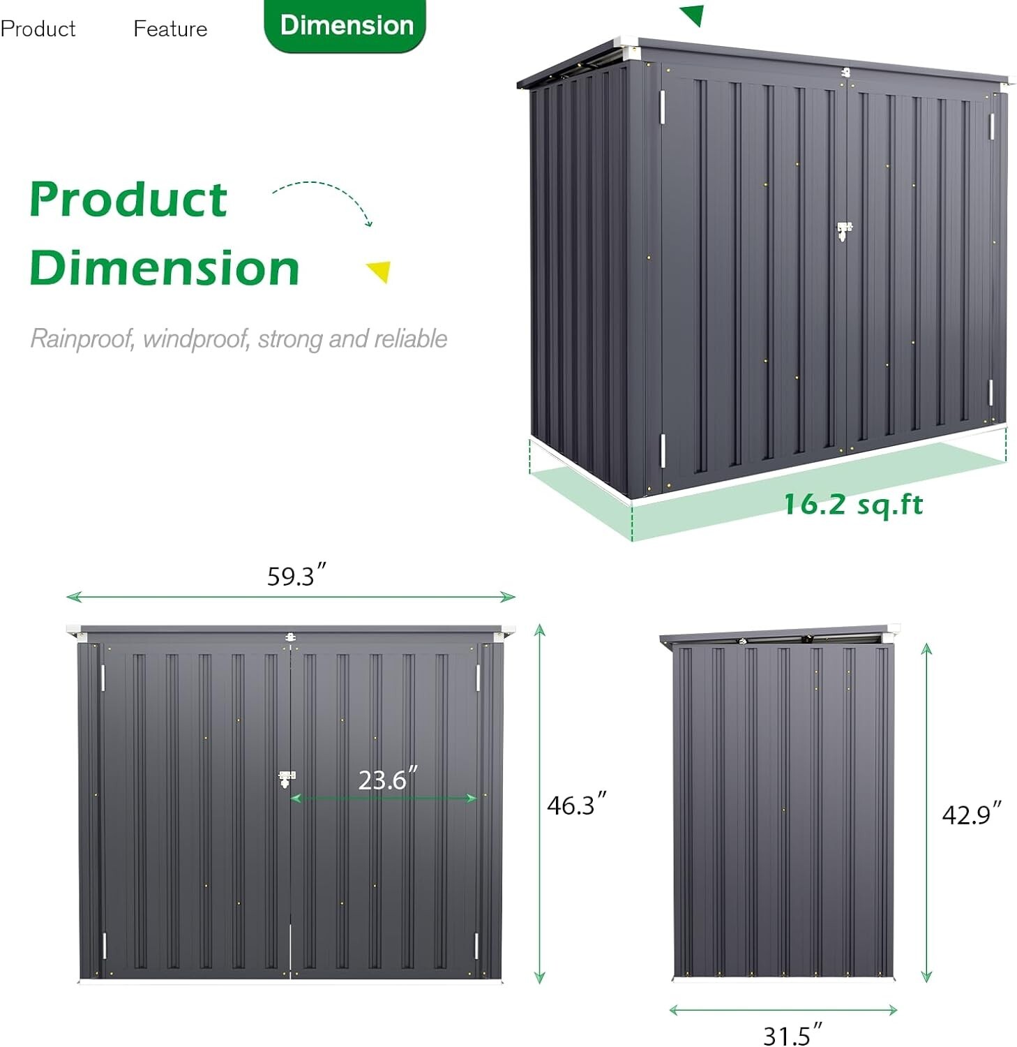 AECOJOY Large Outdoor Waterproof Storage Shed with Lockable Multi ...