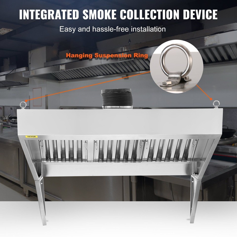 6FT 201 Stainless Steel Exhaust Hood&3 Detachable U-Shaped Oil Filters ...