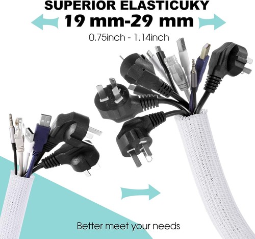 AGPTEK White Cable Sleeve Cover, 2 Pack 5ft - 1.2 inch 1.2"-10ft, | eBay