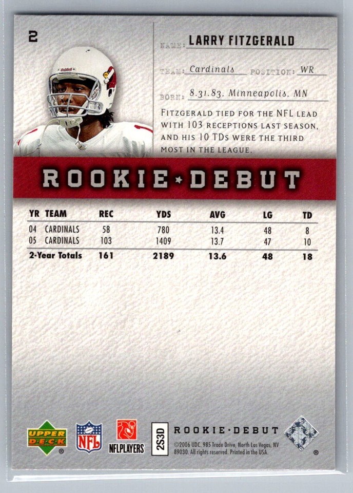 2006 Upper Deck Rookie Debut #2 Larry Fitzgerald | eBay