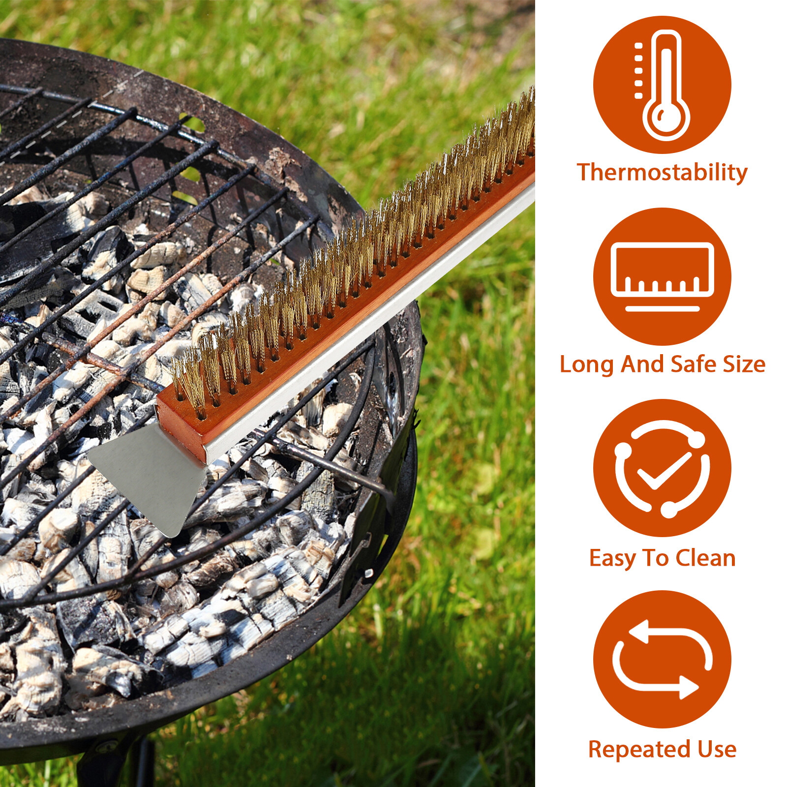 Pizza Oven Stone Brush 21" with Wooden Handle Copper Wire Brush and ...