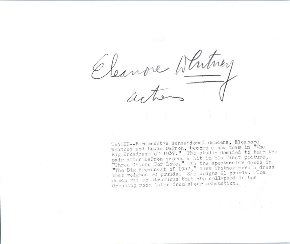 LOUIS DAPRON Eleanor Whitney The Big Broadcast of 1937 RARE Movie Still ...