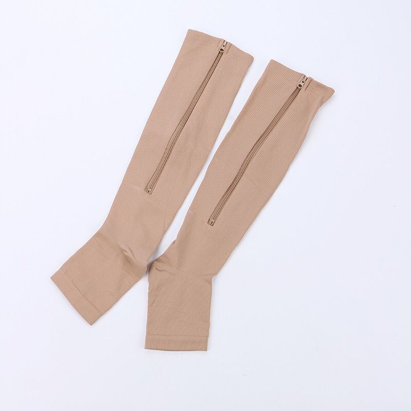 Zipper Leg Compression Slimming Stocking Support Open Toe Knee Spandex ...