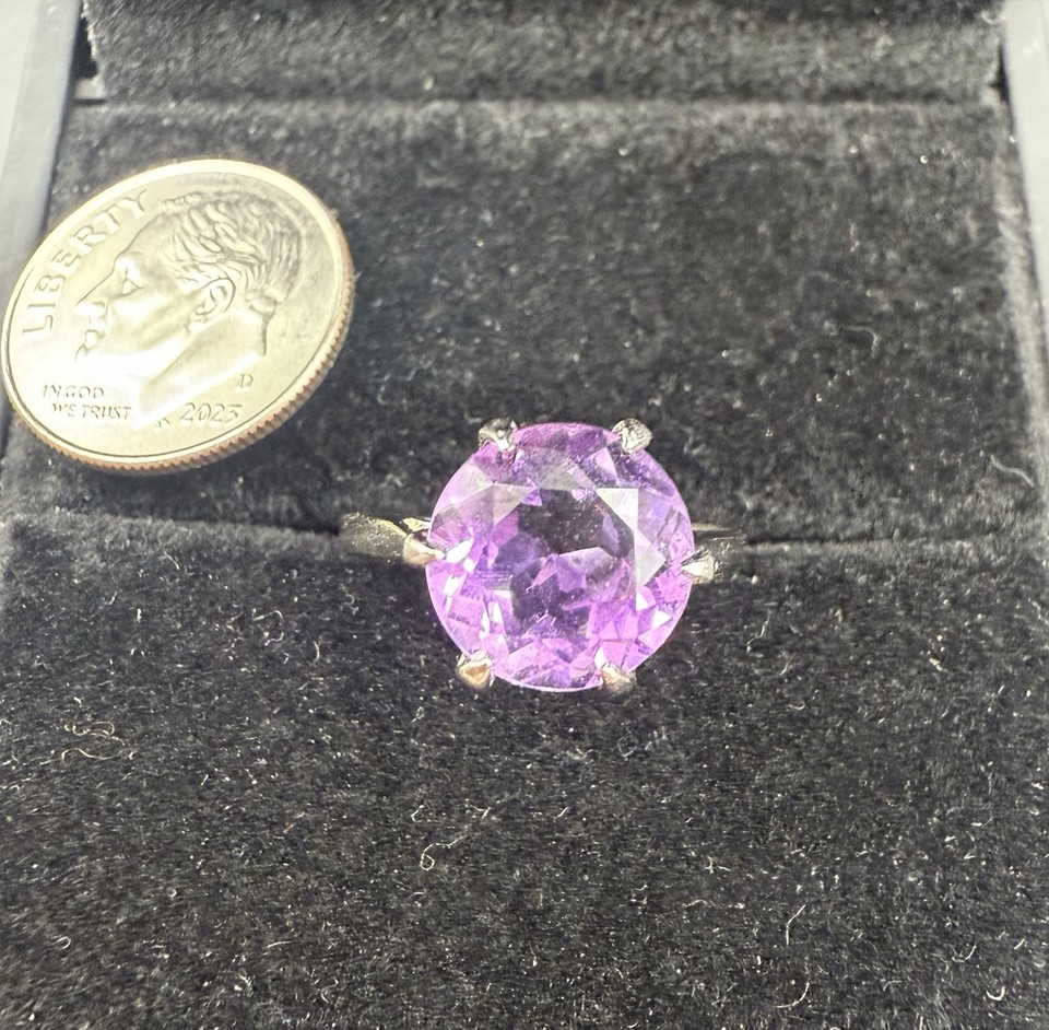 14k White Gold Vintage Deco Setting Round Solitaire Amethyst Ring, 2.9g ...