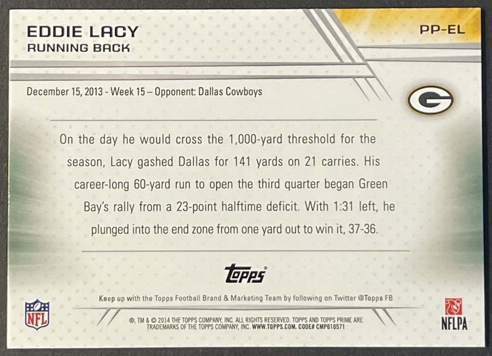 2014 Topps Prime Prime Performance Packers Football Card #PPEL Eddie ...