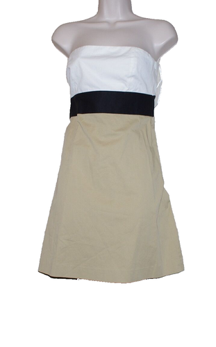 Theory Chic White Beige Black Cotton Color Block Strapless Dress Size ...