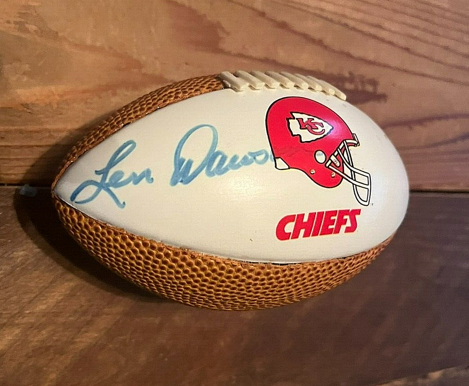 SUPERBOWL MVP LEN DAWSON AUTOGRAPHED MINI FOOTBALL 110 % GURANTEED ...