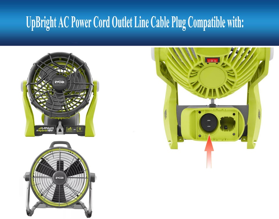 AC Power Cord Cable Plug For Ryobi 18-Volt ONE+ Hybrid Portable Fan ...