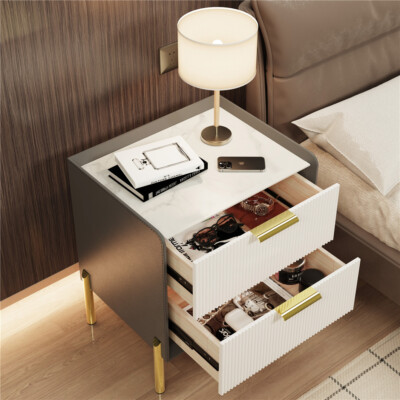 2-Drawer Nightstand Modern Bedside Table w/ Anti-scratch Sintered Stone ...