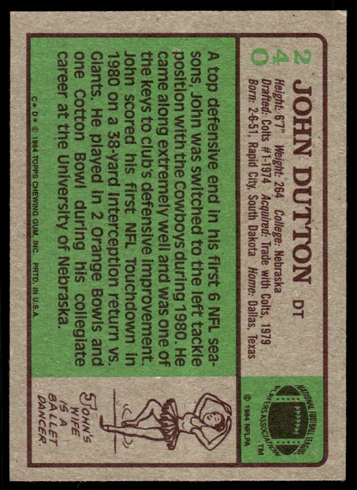 1984 TOPPS JOHN DUTTON DALLAS COWBOYS #240 | eBay