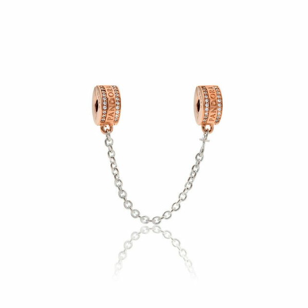 Authentic PANDORA Rose Gold 925 Silver Insignia Safety Chain Charm ...
