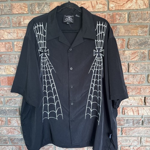 Rock house Roadhouse 2xl Button Up Cross Spider Webs Men’s Shirt Black ...