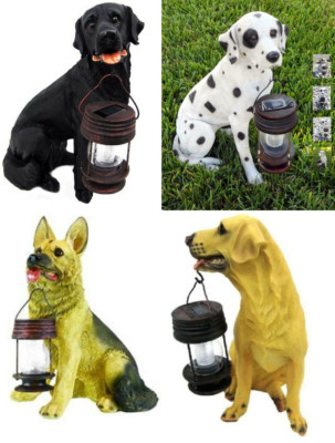1-Pc Outdoor Black/German/Dalmatian/Yellow Dog With Solar Lantern LED ...