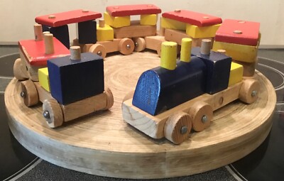 Vintage Wood Stacking Block Train Developmental Classic Toddler Toy Set ...