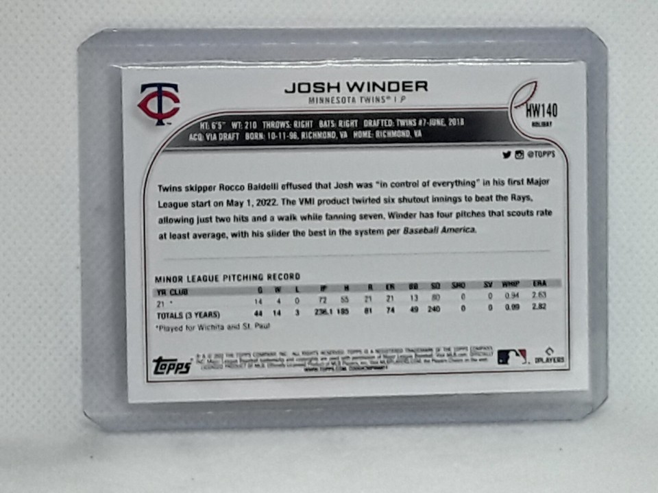 Josh Winder 2022 Topps Holiday Baseball - #HW140 RC - Minnesota Twins ...