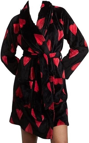 Victoria's Secret Black Red Hearts X-LARGE / XX-LARGE Short Cozy Robe ...