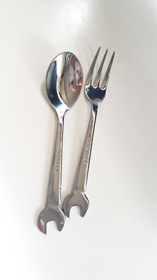 1+1=2 Stainless Steel Coffee Tea Spoon +Wrench Shaped Dessert Fork Ice ...