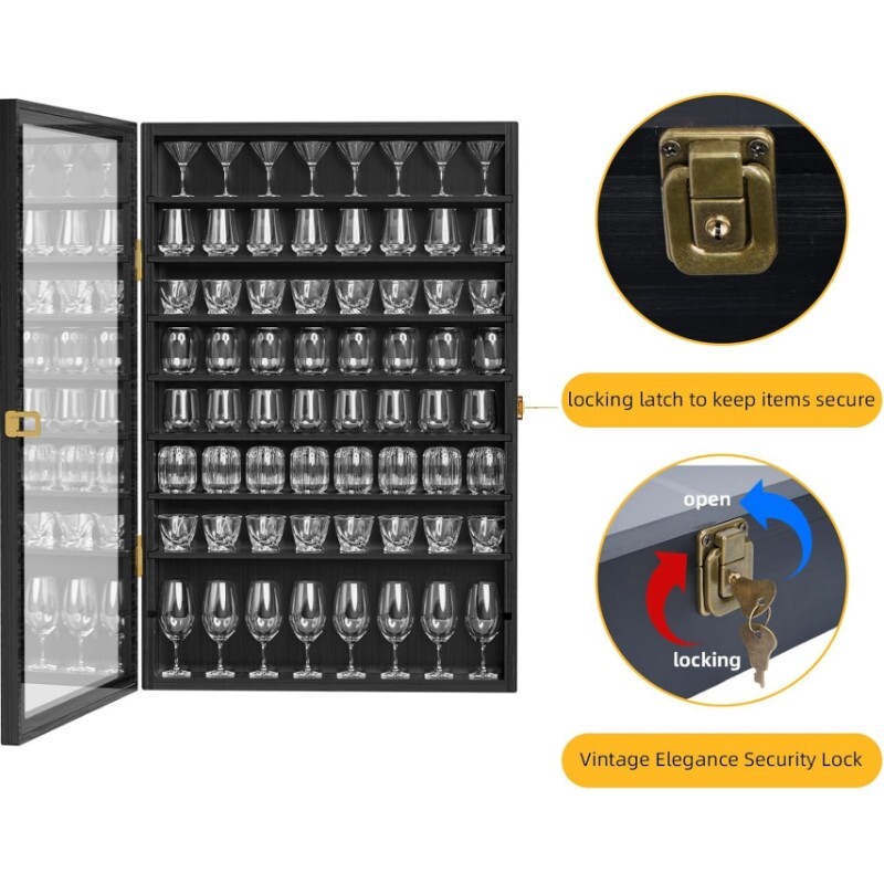 Black Shot Glass Display Case with Lockable Door Shadow Box Bar Cabinet 26.8in H | eBay