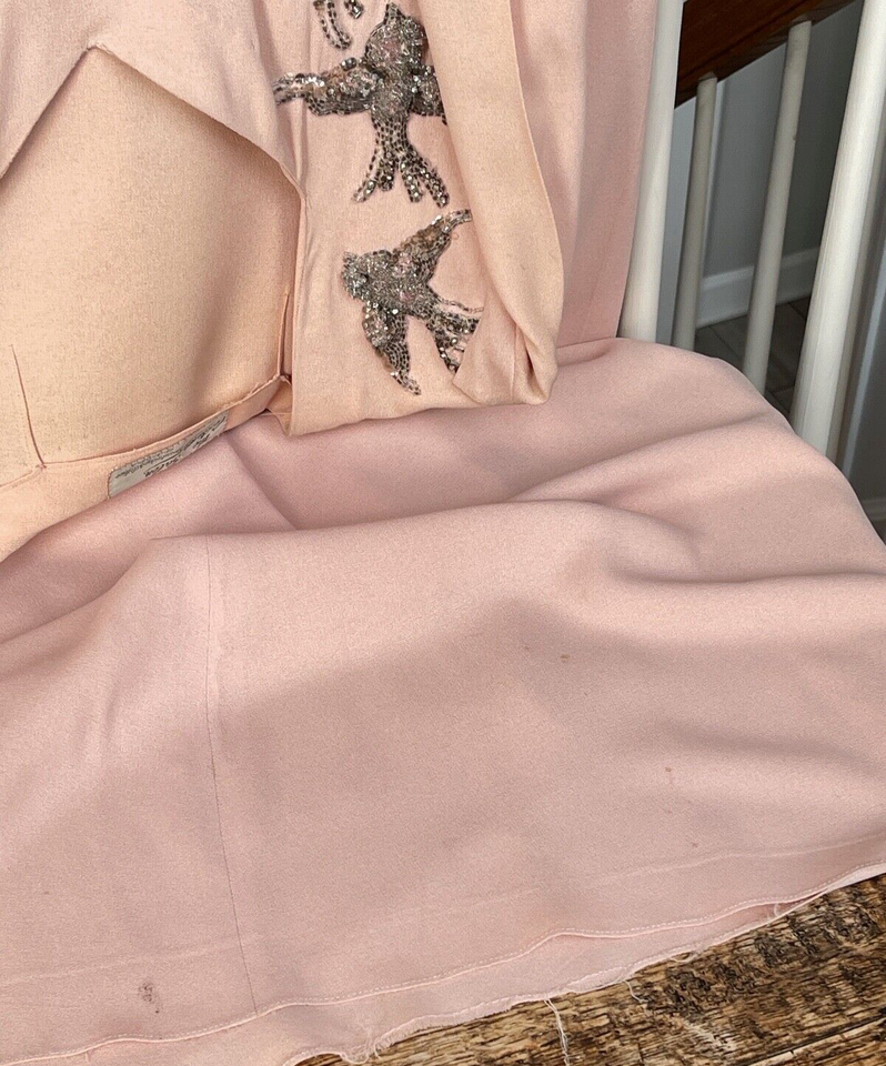 Vintage 40s Pink Silk Evening Gown - Beaded Birds Strawbridge ...