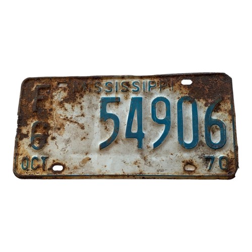 OLD ANTIQUE VINTAGE MISSISSIPPI LICENSE PLATE CAR TAG 1970 Farm Mancave ...