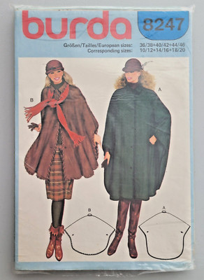 Vintage 80s Burda Sewing Pattern 8247 Misses Button Front Cape Size 10 ...
