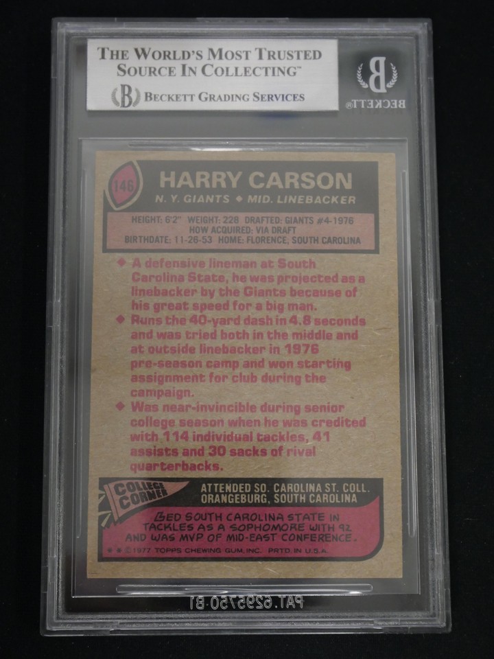 1977 Topps #146 Harry Carson HAND SIGNED BAS AUTHENTIC AUTO | eBay