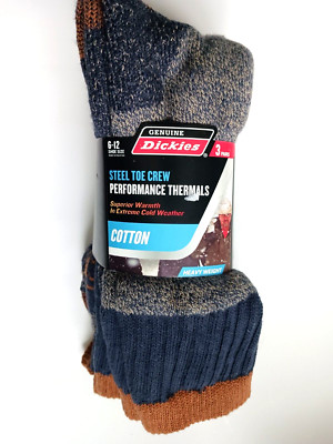 NEW Dickies 3pr Steel Toe Blu/Gra Cotton Blend Heavy Thermal Crew Socks ...