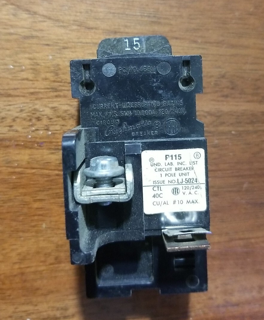 Pushmatic P115 15 Amp 1 Pole Circuit Breaker Type P Bulldog 15A 1P 120 ...