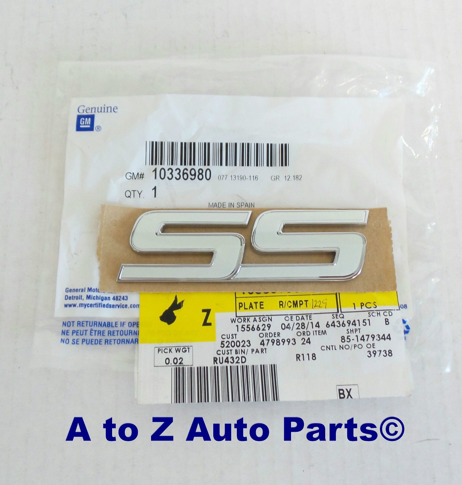 NEW Chevrolet Impala Cobalt HHR Trailblazer Malibu SS Rear WHITE EMBLEM ...