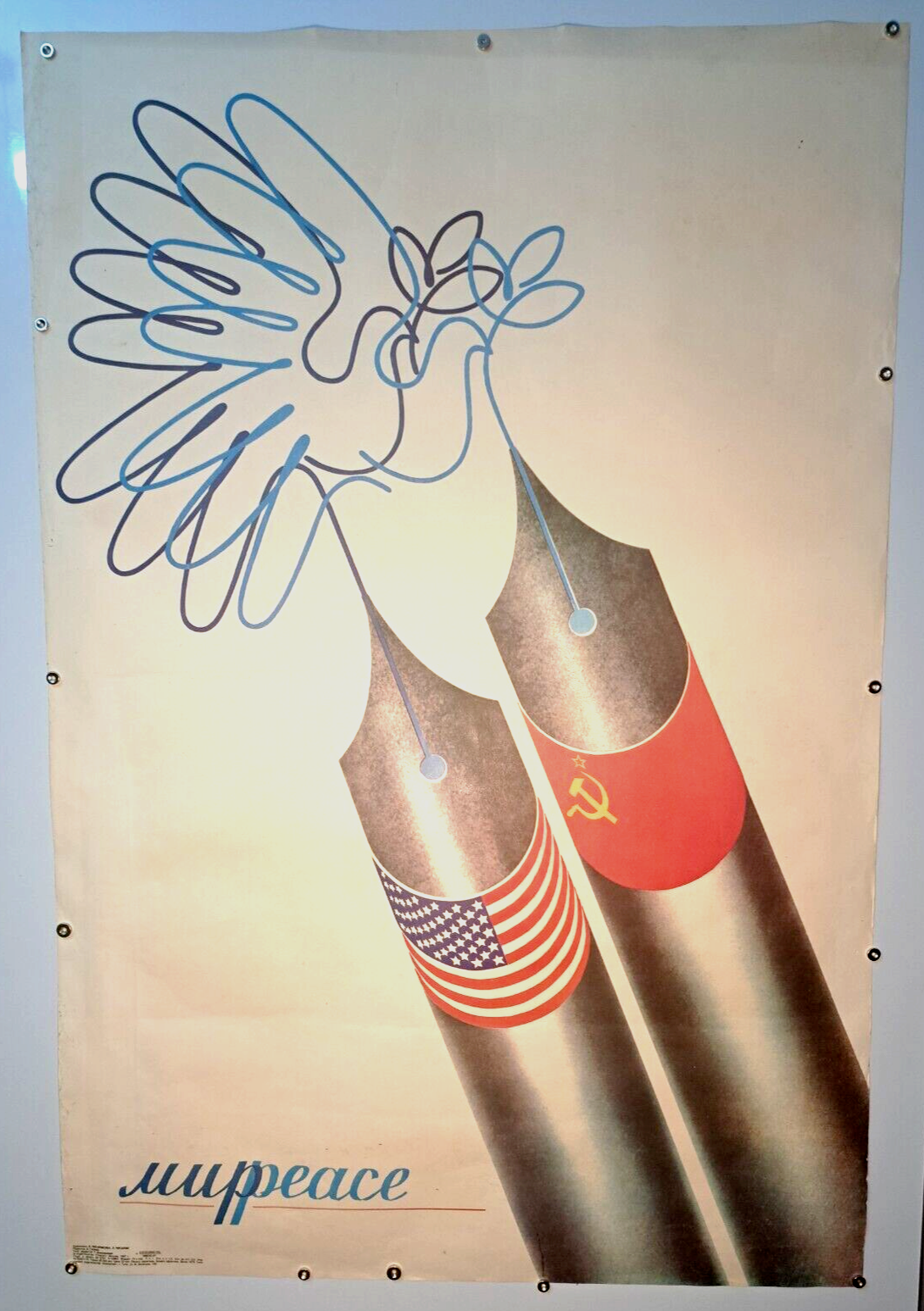 Original vtg Soviet Ukraine graphic Design ART 🕊dove of peace🕊 USA USSR ...