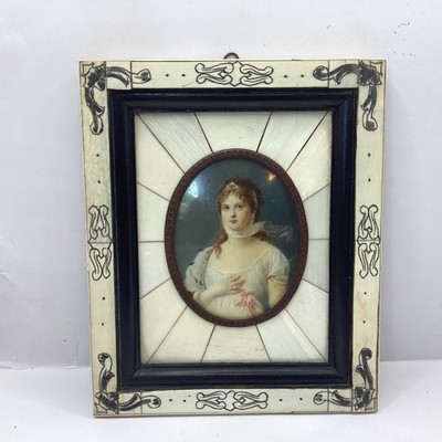 Vintage Portrait in Bone Inlay Frame with Latin Text on Back (A2) NS ...