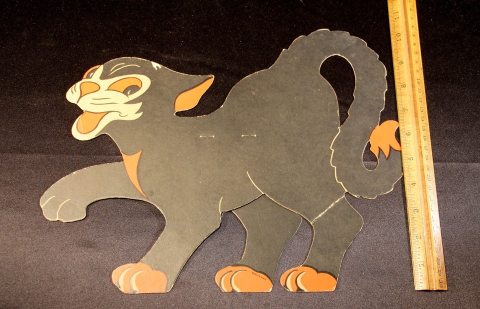 Vintage Halloween Black Cat standee 13 x10 USA die cut card white ...