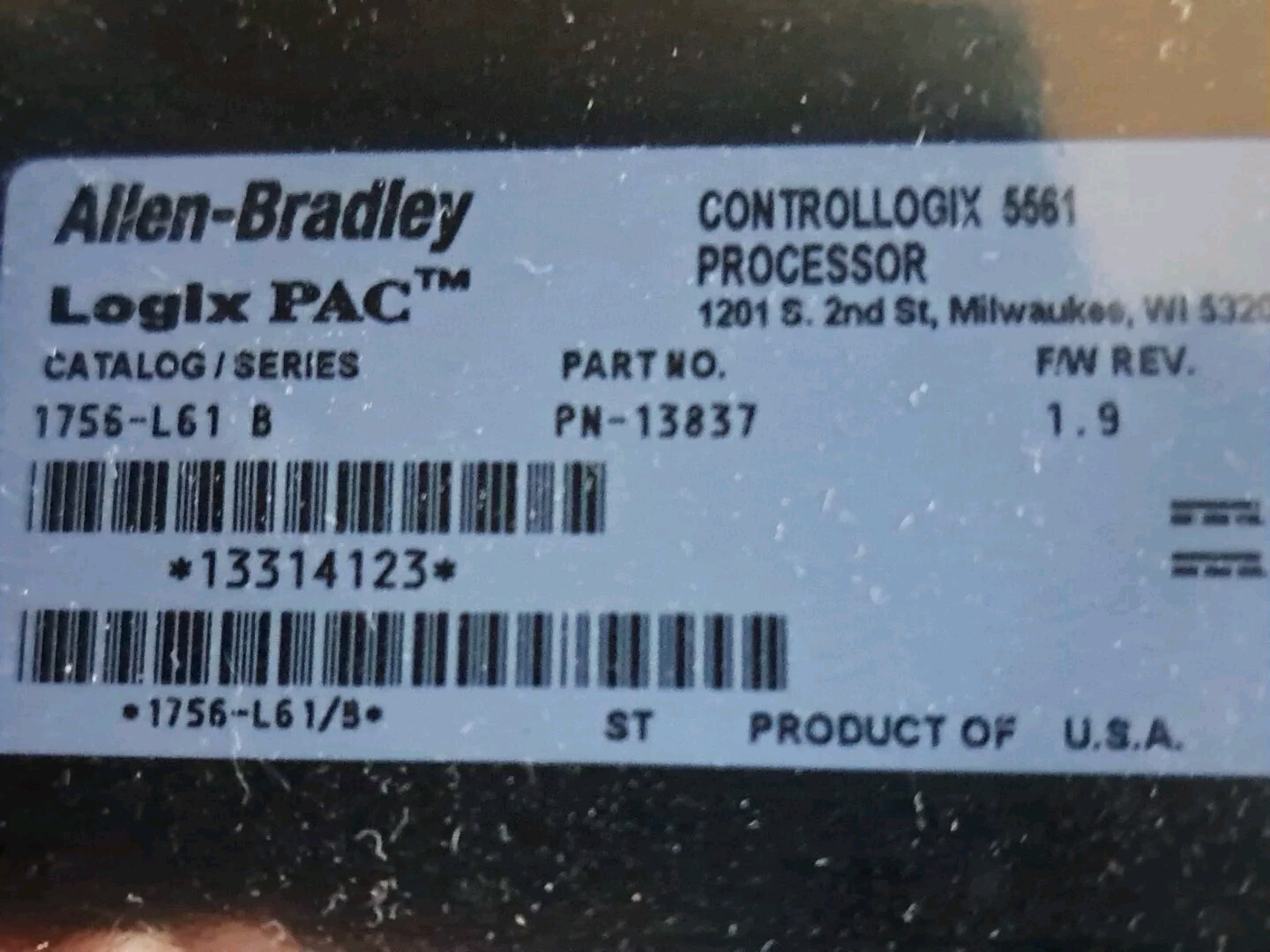 AB 1756-L61 SER B ControlLogix 2MB Memory Controller Rev 1.9 New Old ...