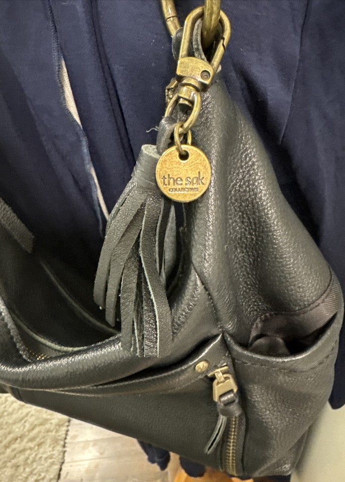 The Sak Collection Stone Black Pebbled Leather Kori Satchel Bag Purse ...