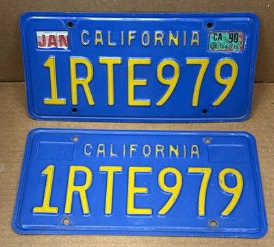 Vintage 1980s DMV CLEARED California Blue & Yellow License Plate Pair ...