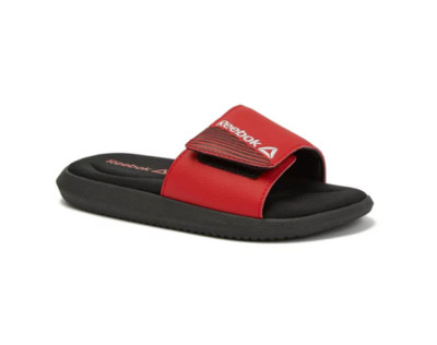 NWT Reebok Boys Red & Black Adjustable Strap Memory Foam Slides Size 2 ...