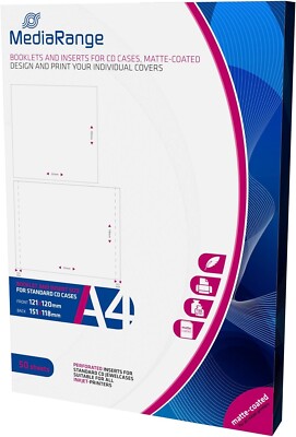 50 Mediarange Standard CD Jewel case inserts Matt A4 Paper fits 10.4mm ...