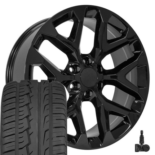 22 inch Gloss Black Snowflake Rims 285/45R22 Tires TPMS Set Fits Sierra ...