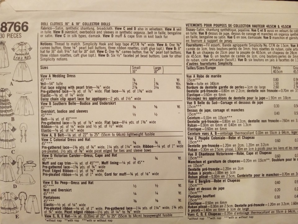 UC Vintage Historical Outfits 18" Doll Dresses Sewing Pattern ...