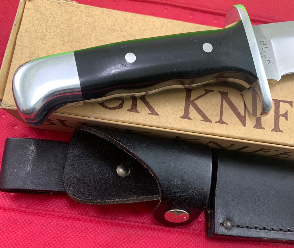PRE DATE CODE BUCK 124 FRONTIERSMAN MICARTA KNIFE W/ SHEATH LIGHTLY ...