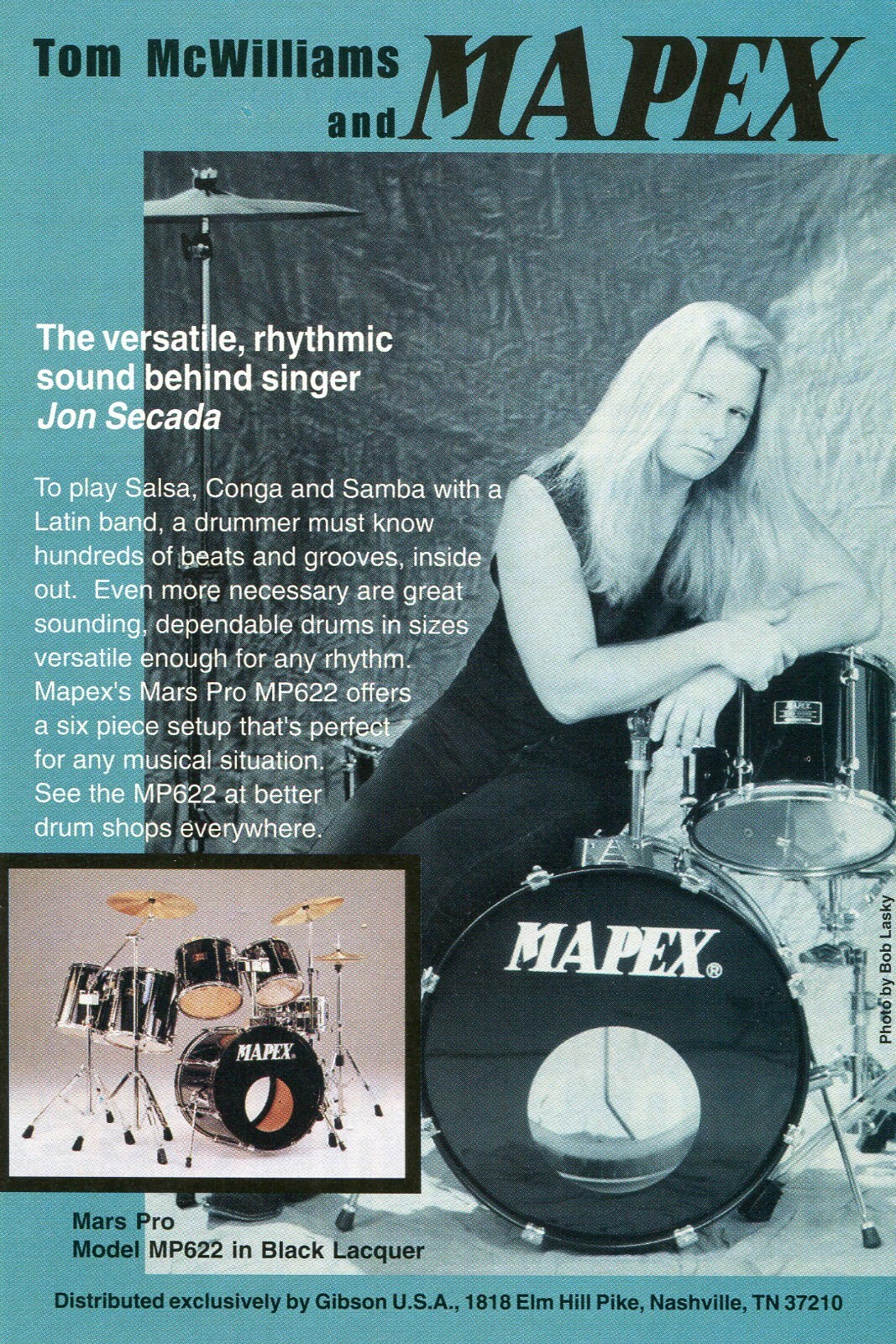 1994 small Print Ad of Mapex Mars Pro Drum Kit w Tom McWilliams of Jon ...