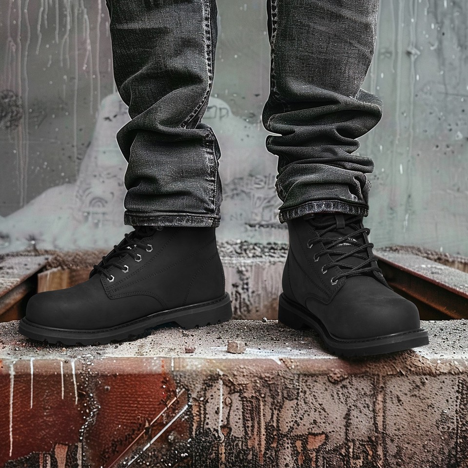 NINGO Men 6" Steel /Soft Toe Work Boots Waterproof Leather Construction ...