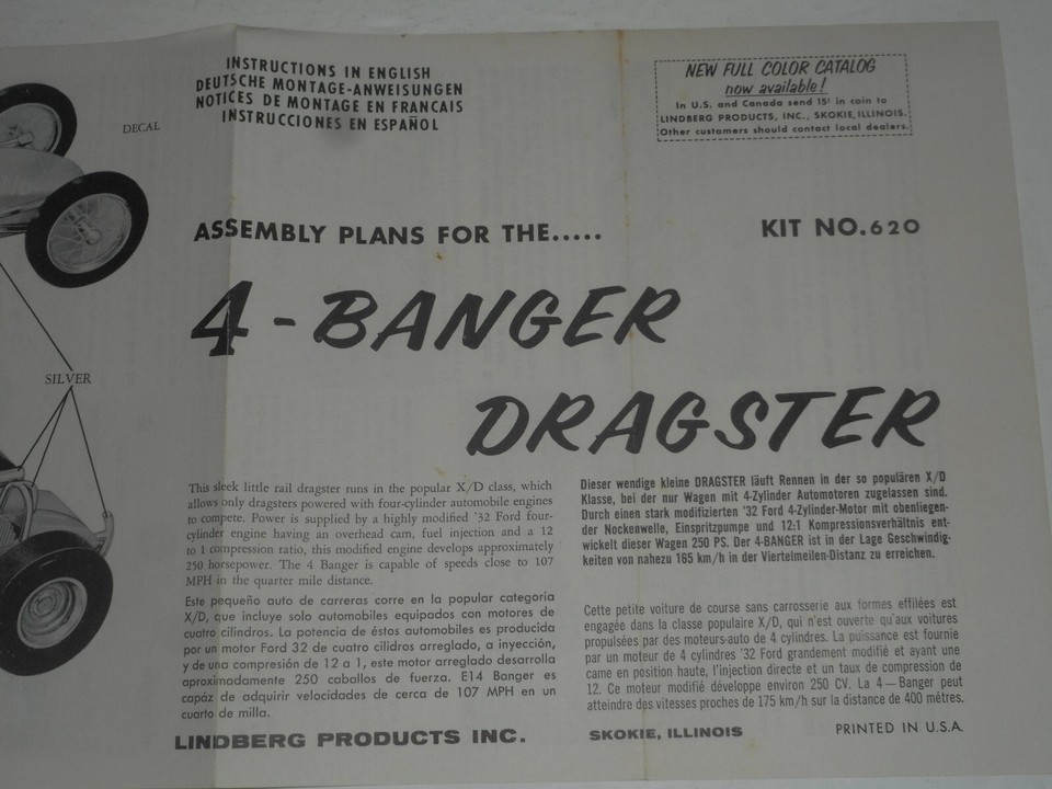 1959 LINDBERG 4 BANGER DRAGSTER Model Kit 620-69 Assembly Instructions ...