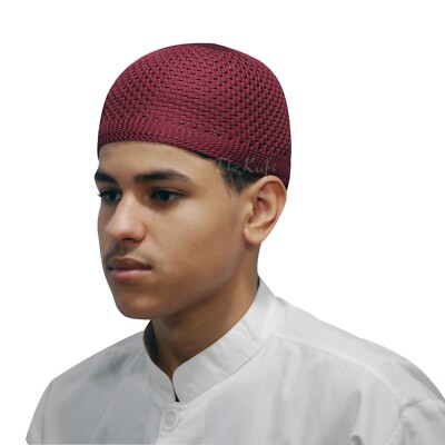 Islamic Burgundy Kufi Skull Cap 100% Nylon Head Cover Prayer Hat ...