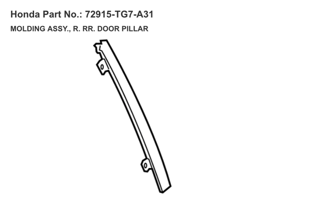 Genuine Honda Molding Assembly R Rear Door Pillar 72915-TG7-A31 for ...