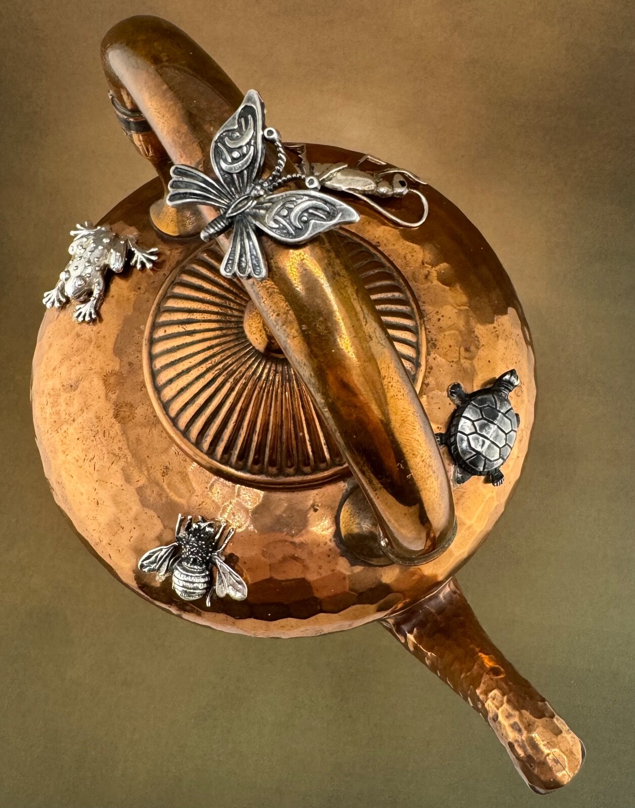 Gorham Mixed Metal Copper & Sterling Tea Kettle on Stand "Fake Fantasy ...