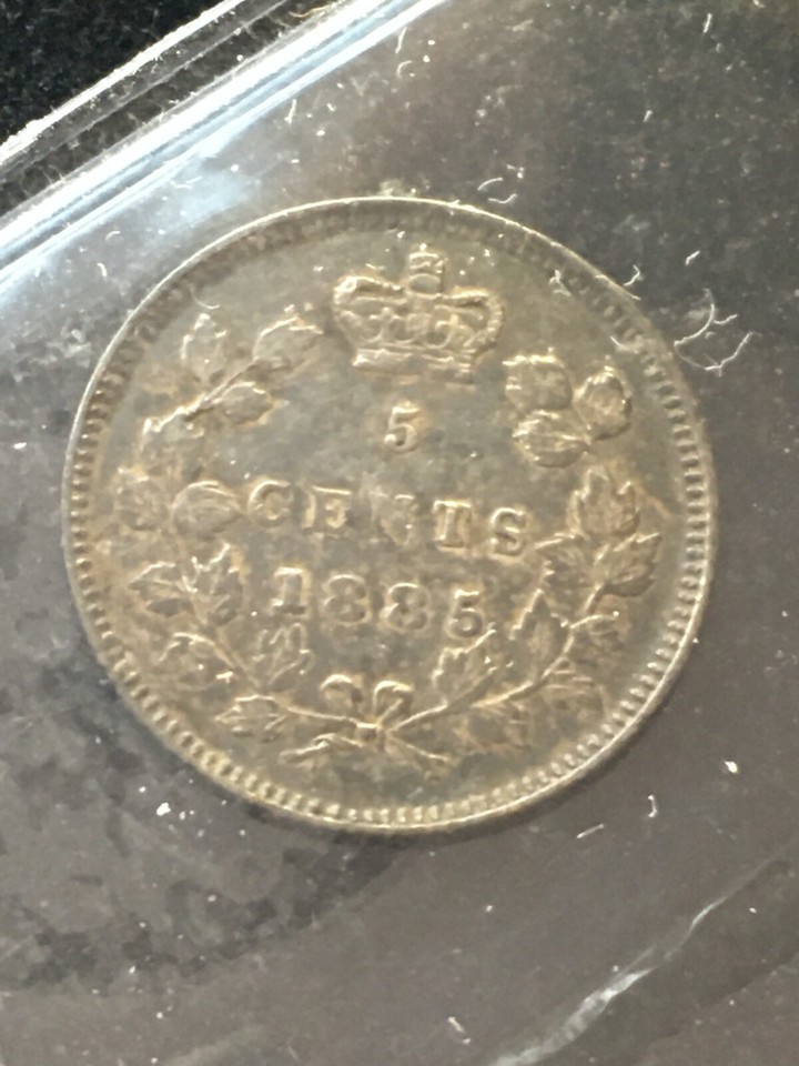 1885 Small 5 ICCS Graded Canada, Small Silver ¢5 Five Cent, **VF-30** # ...