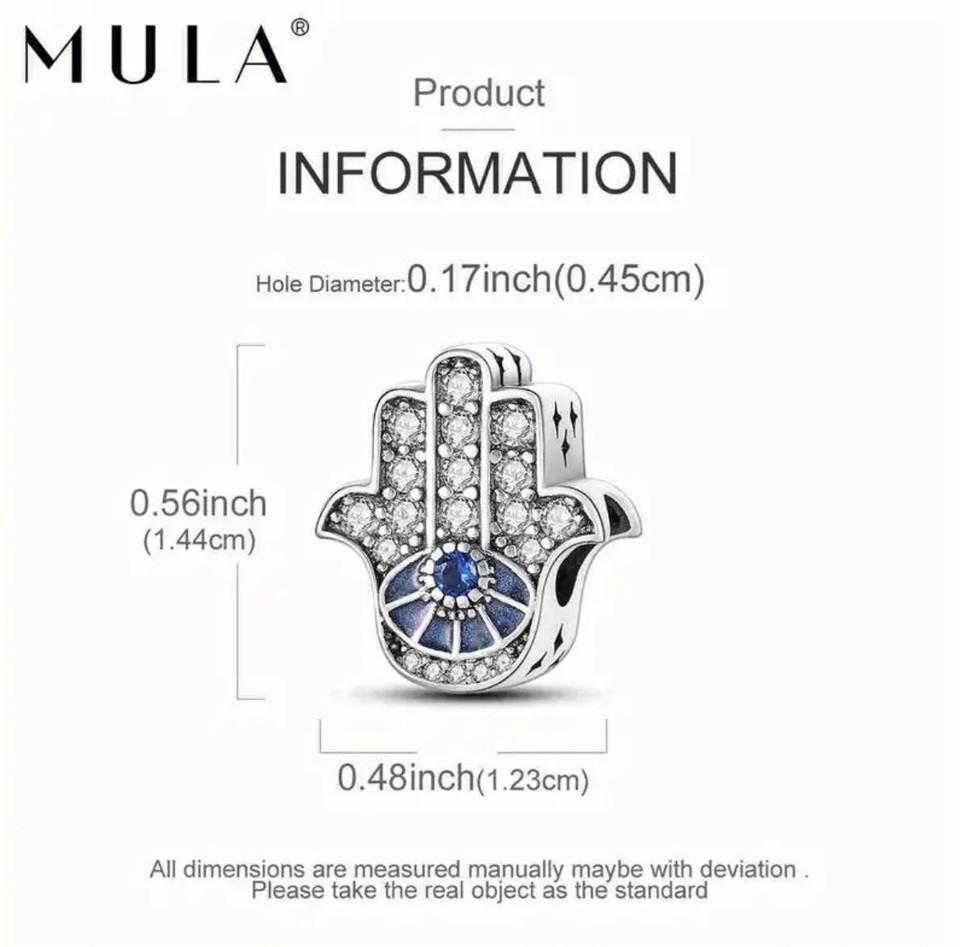 S925 Sterling Silver Evil Eye Protection Hamsa Hand CZ Luck Bracelet ...